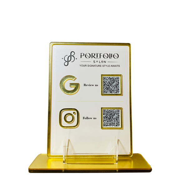 2 QR NFC Enabled Golden Border Standee for Shops, Cafes, Clinics & Off ...