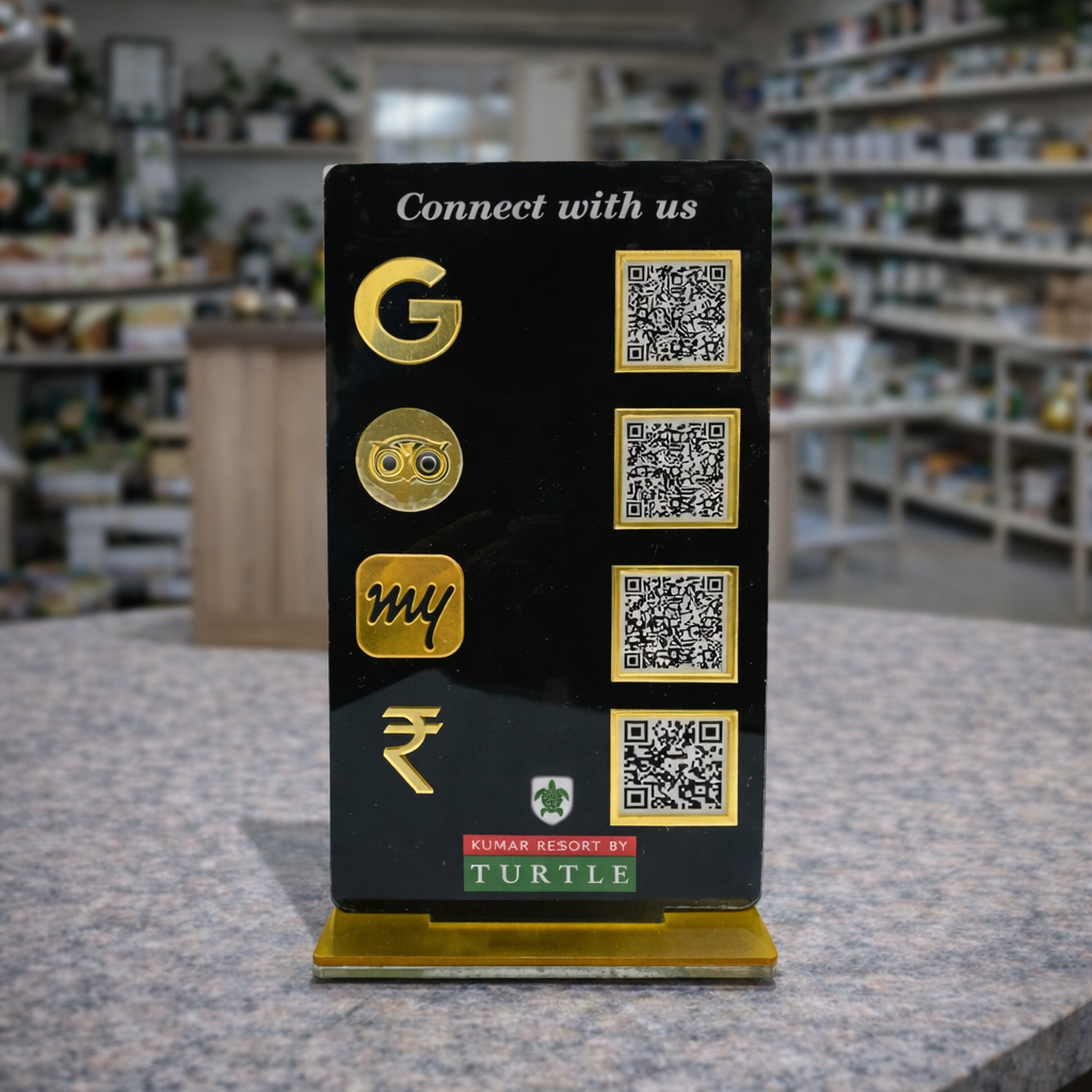 4 QR NFC Enabled Black Colour Vertical Standee – Bharattapp