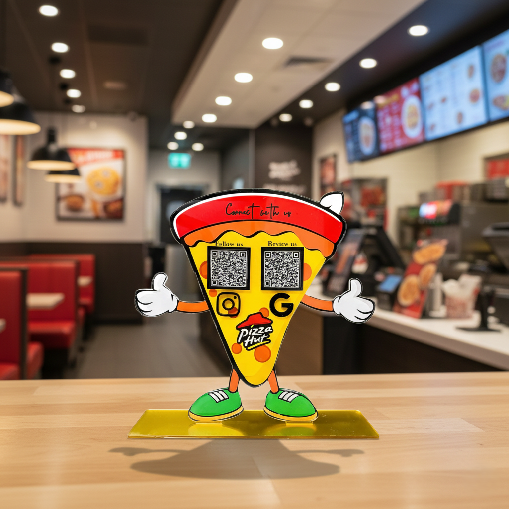 2 QR NFC Enabled Pizza Shaped Smart Digital Standee for Restaurant & C ...