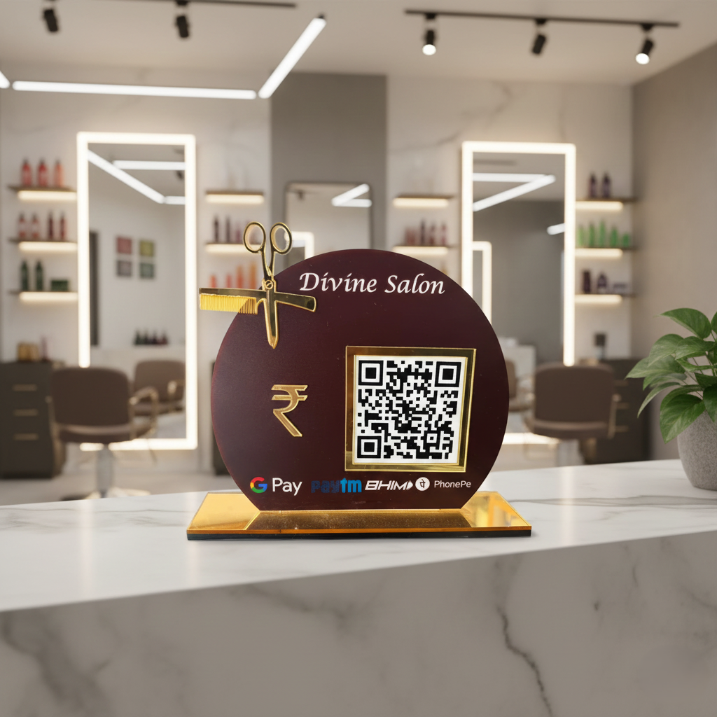 1 Qr payment Standee Salon shape – Bharattapp