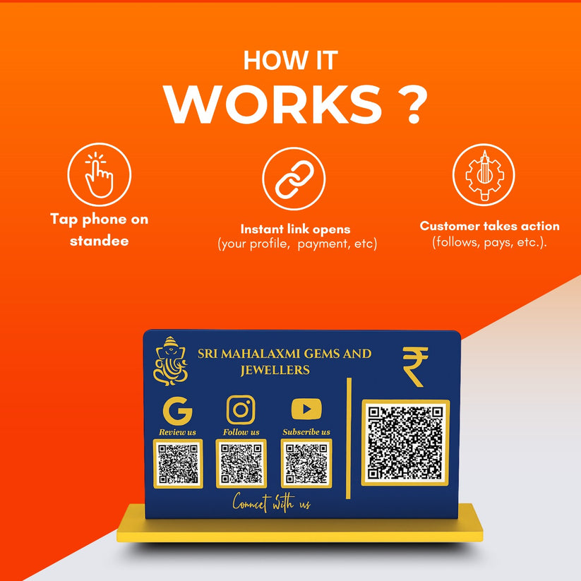 4 QR NFC Enabled Horizontal Blue Colour QR Standee with Payment QR For ...